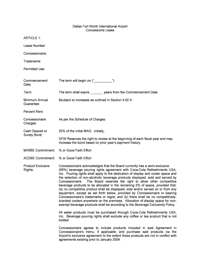 Fillable Online Lease and Concession Agreement Template (PDF) - Memphis ...