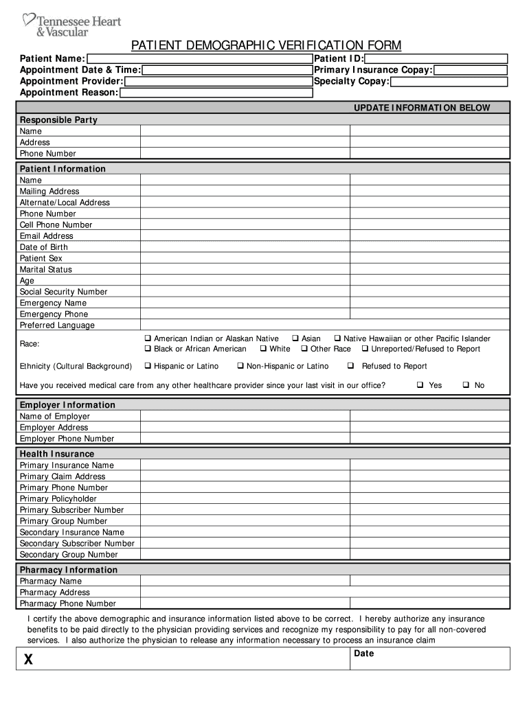 Fillable Online Patient Demographic Verification Form. Patient ...