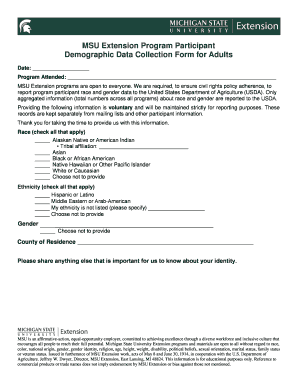 Fillable Online MSU Extension Program Participant Demographic Data ...
