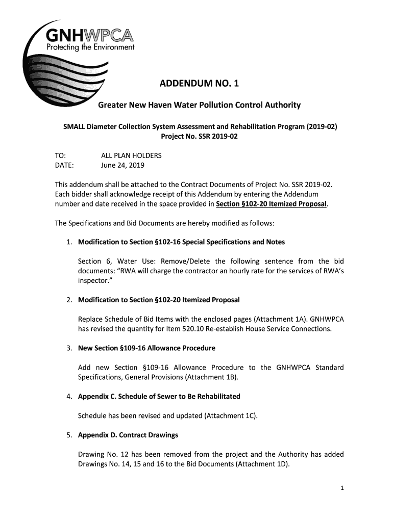 Fillable Online addendum no. 1 - Greater New Haven Water Pollution ...