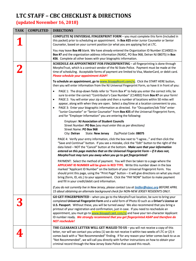 Fillable Online CBC Directions & Checklist Fax Email Print - pdfFiller