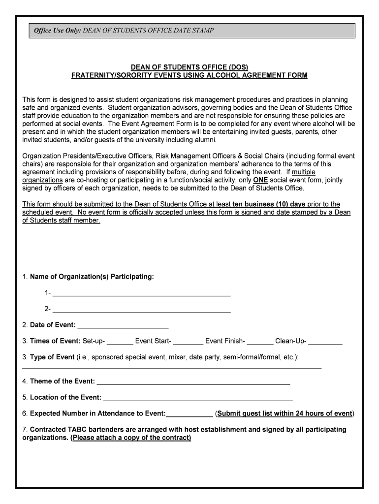 Fillable Online gato-docs its txstate Office Use Only: DEAN OF STUDENTS OFFICE DATE STAMP Fax ...