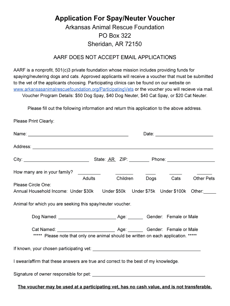 Fillable Online Application For Spay/Neuter Voucher - Companions Spay ...