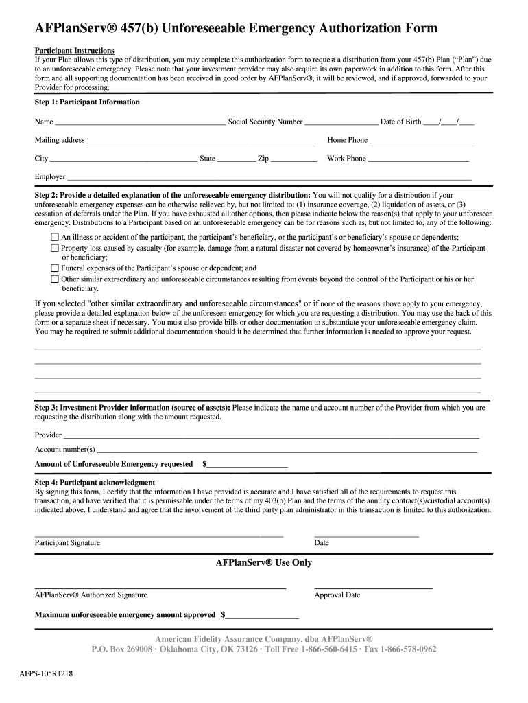 Fillable Online AFPlanServ 403(b) Hardship Distribution Authorization ...
