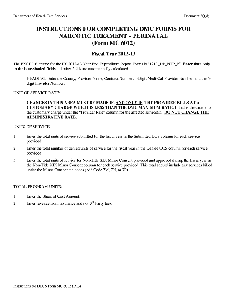 Fillable Online INSTRUCTIONS FOR COMPLETING DMC FORMS FOR NARCOTIC ...