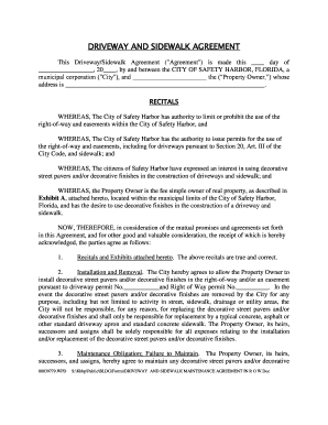 Fillable Online Driveway and Sidewalk Agreement - Safety Harbor Fax ...