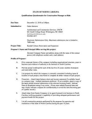 Fillable Online STATE OF NORTH CAROLINA Qualifications Questionnaire ...