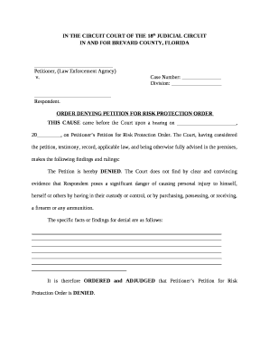 Order Denying Petition for a Temporary Risk Protection Order ... Doc Template | pdfFiller