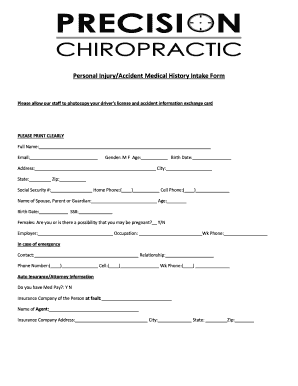 Fillable Online Personal Injury / Accident Medical History Intake Form ...