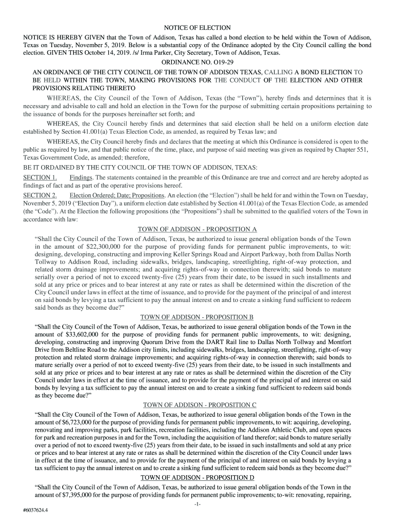 Fillable Online NOTICE OF ELECTION NOTICE IS HEREBY GIVEN that the ...