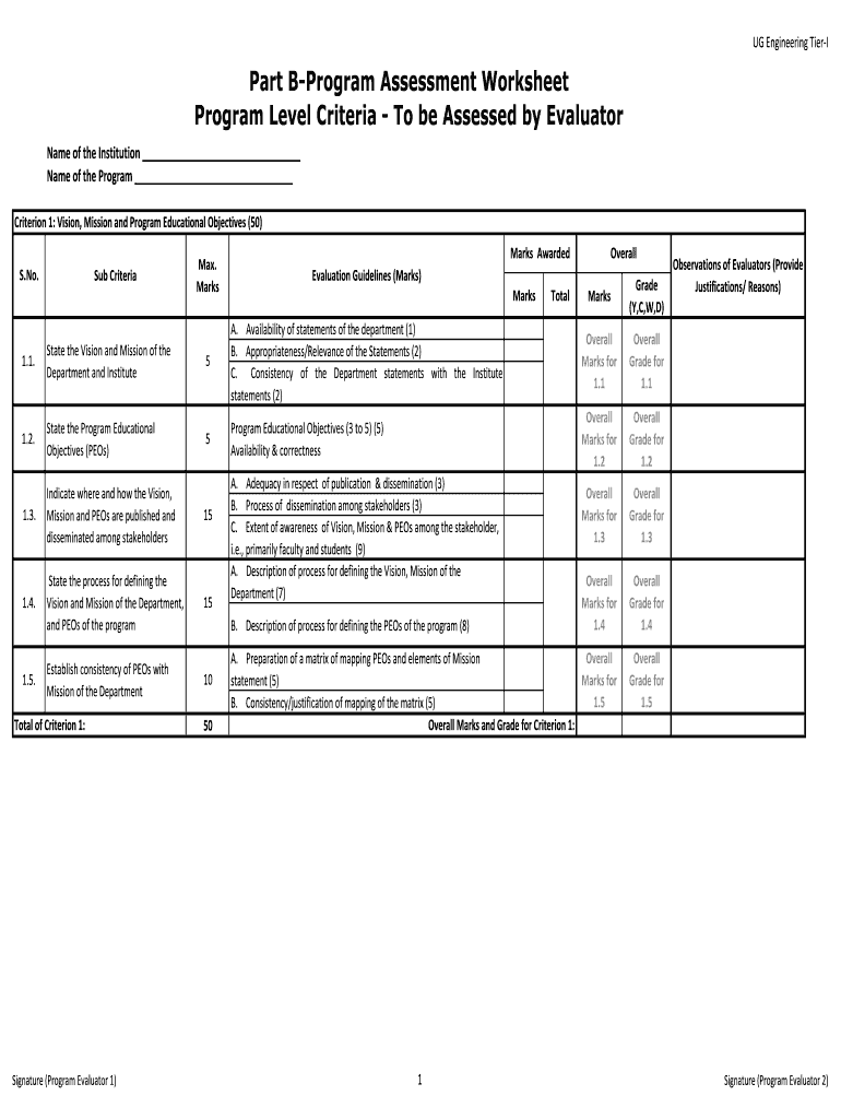 Fillable Online Part B-Program Assessment Worksheet Program Level ... Fax Email Print - pdfFiller