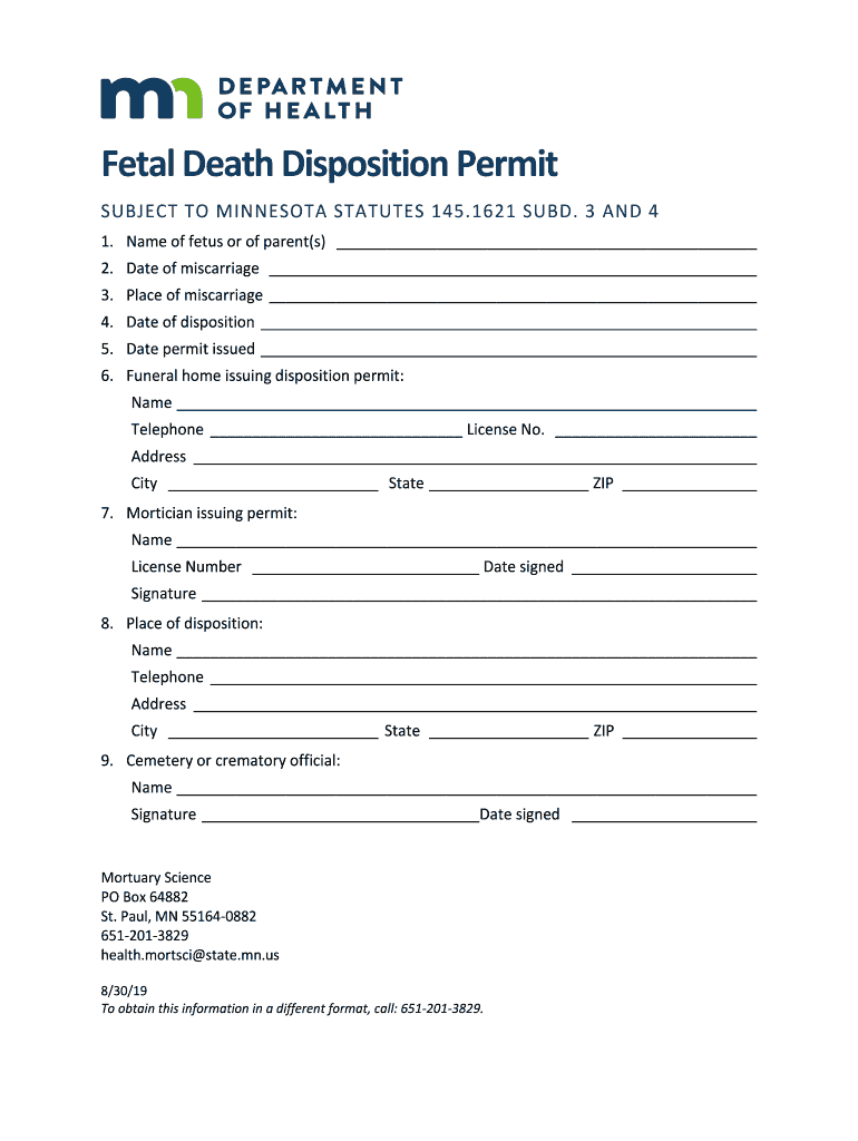 Fillable Online Fetal Death Disposition Permit. Mortuary Science form ...