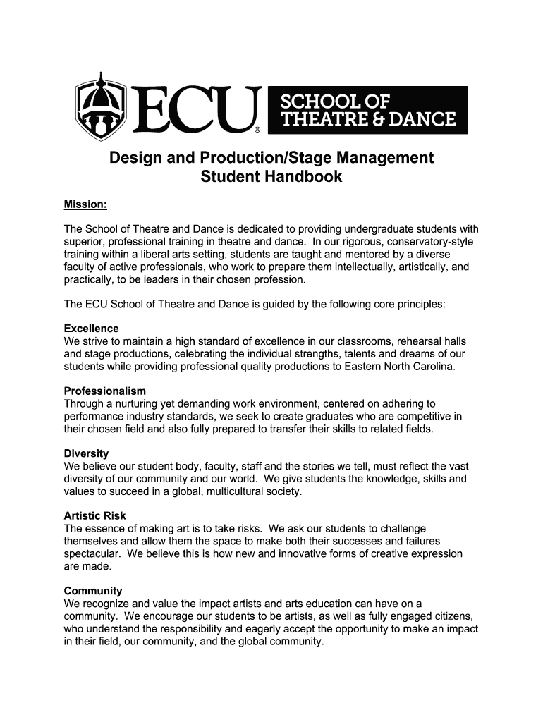 Fillable Online Design and Production/Stage Management Student Handbook ...