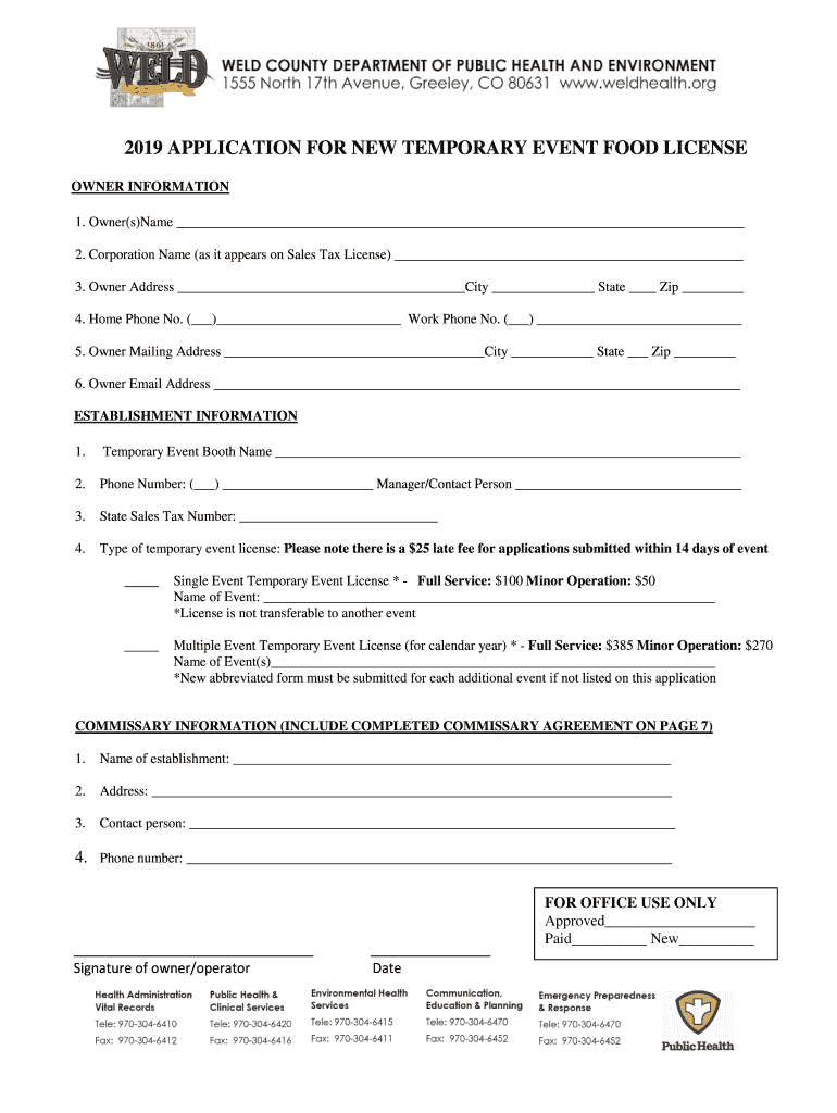 Fillable Online 2019 APPLICATION FOR NEW TEMPORARY EVENT FOOD LICENSE ...