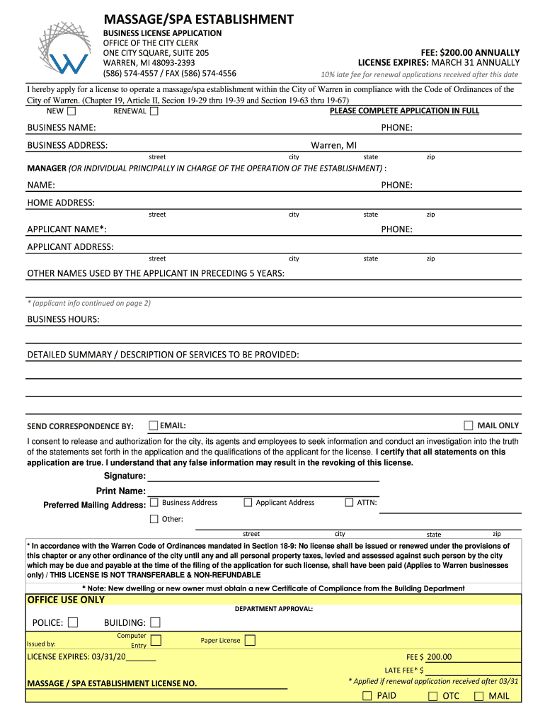 Fillable Online Clerk's Office - City of Warren, MI Fax Email Print - pdfFiller