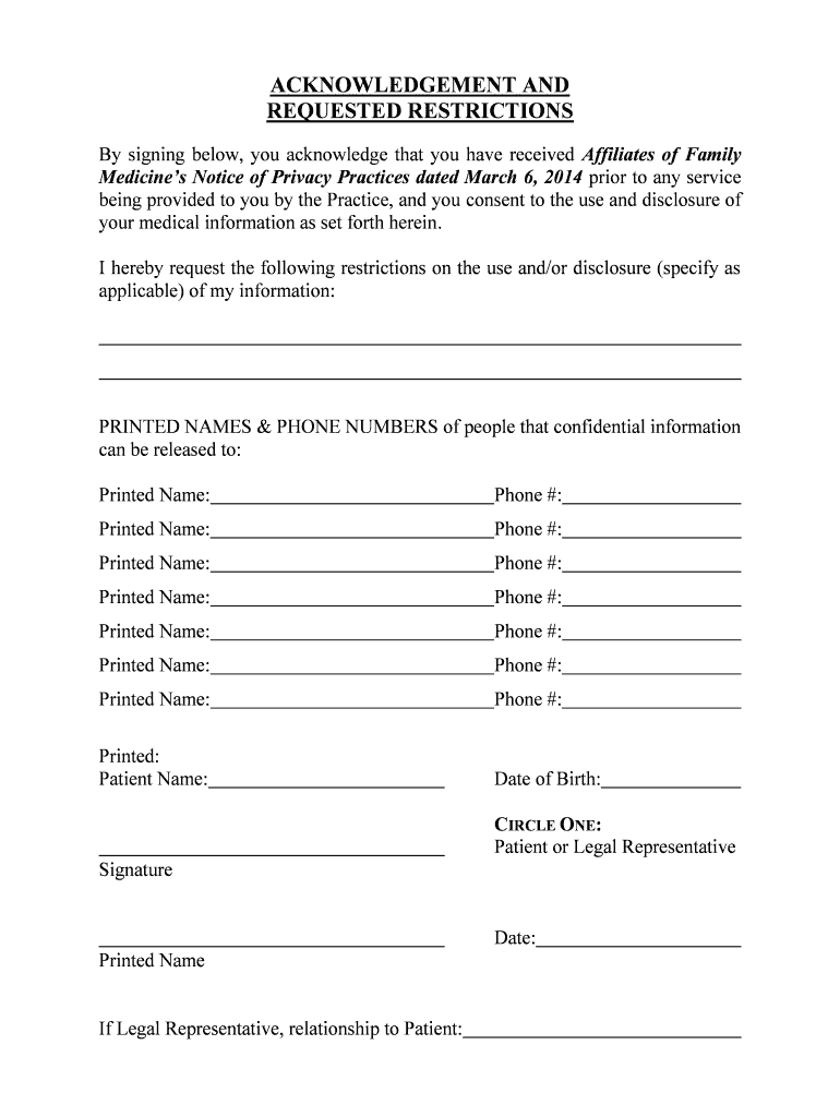 Fillable Online 5 Acknowledgement for HIPAA Form.pdf Fax Email Print ...