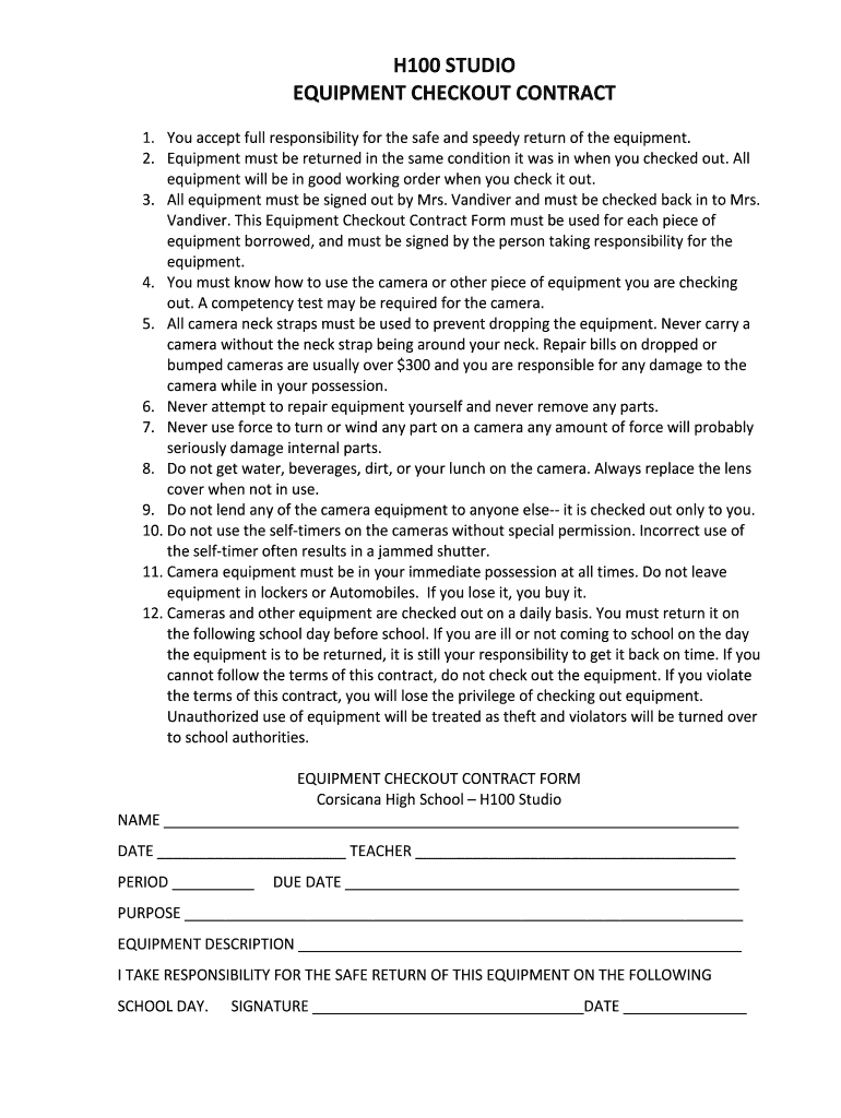 Fillable Online Camera Checkout Contract - Tri-Valley High School Art ...