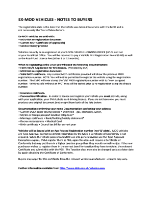 Fillable Online EX-MOD VEHICLES - NOTES TO BUYERS - British Car ... Fax ...