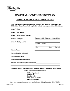 Fillable Online benefits conwayschools Hospital Confinement Indemnity ...