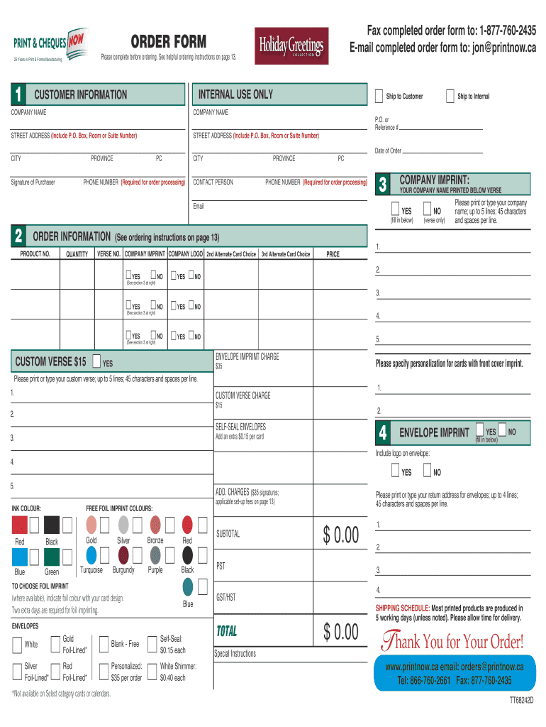 Fillable Online ORDER FORM - chequesnow.ca Fax Email Print - pdfFiller