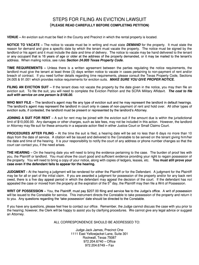 Fillable Online Filing Eviction Cases - Harris County Justice of the ...