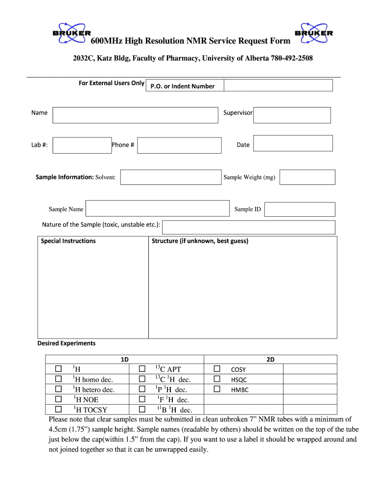 Fillable Online 600MHz High Resolution NMR Service Request Form Fax Email Print - pdfFiller