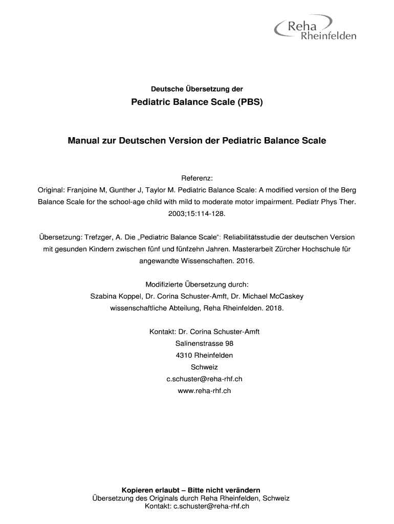 Fillable Online Pediatric balance scale: a modified version of the berg ...