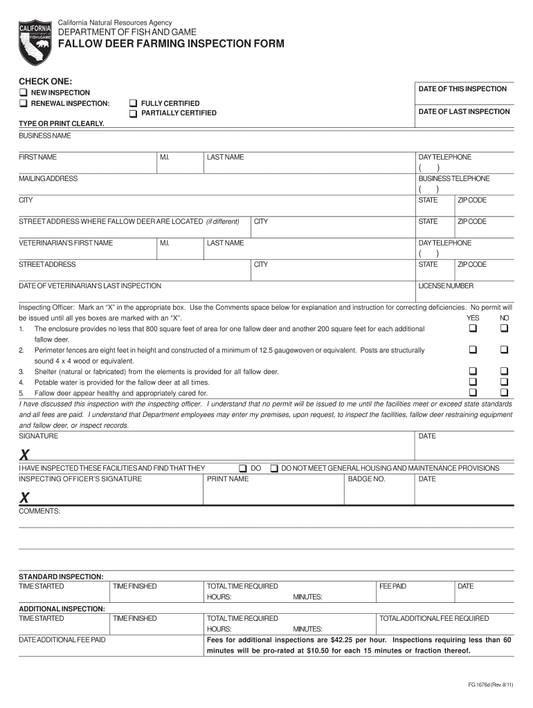 Fillable Online Fallow Deer Farming Inspection Form (FG 1676d). Fallow ...