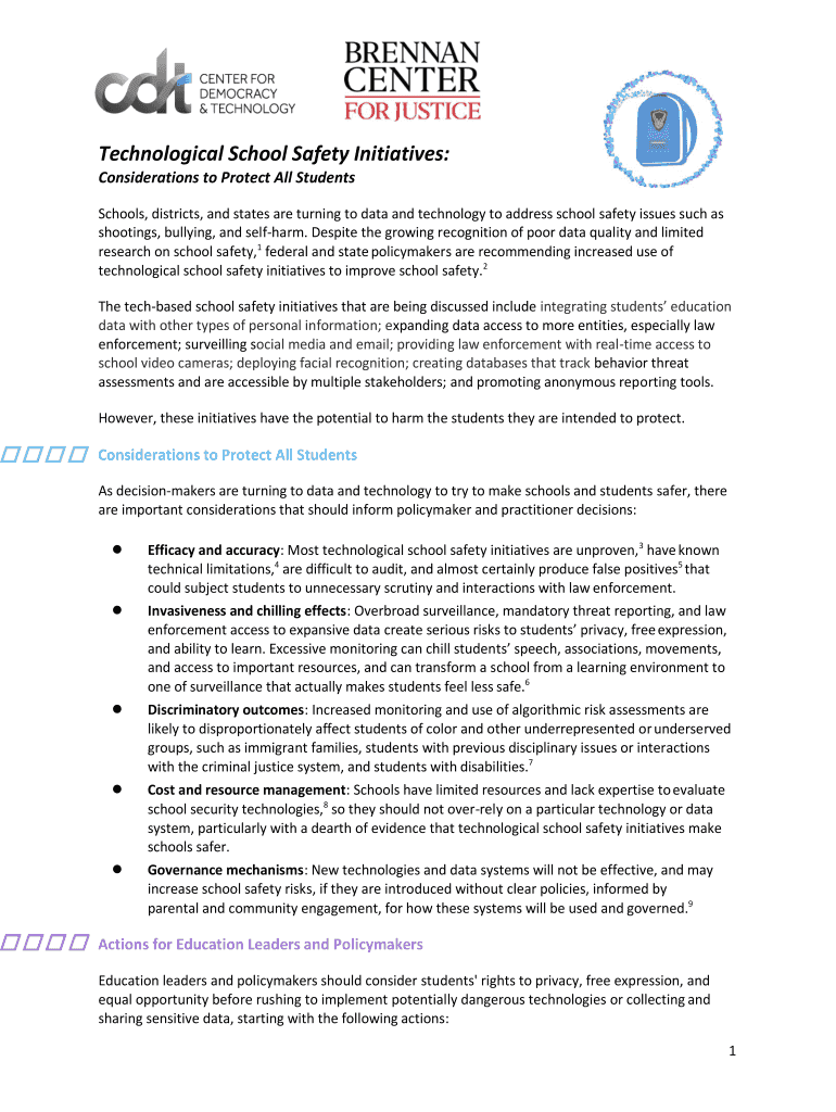 Fillable Online Technological School Safety Initiatives - Center for ...