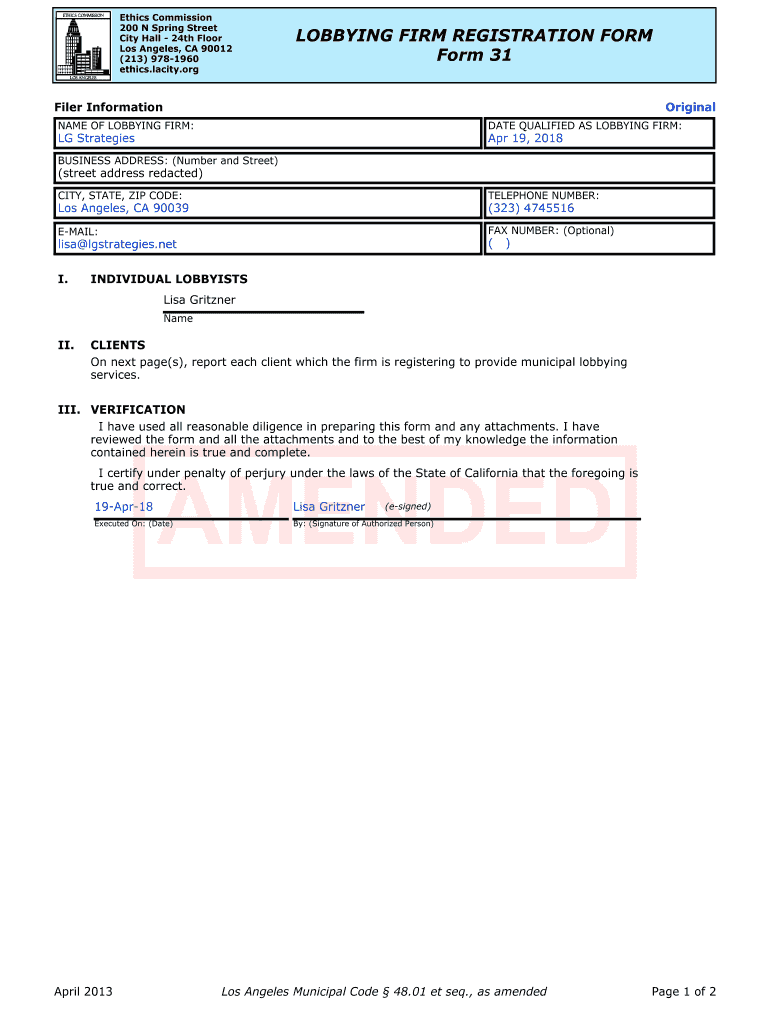 Fillable Online ethics lacity Los Angeles City Ethics Commission: Policy Update ... Fax Email ...