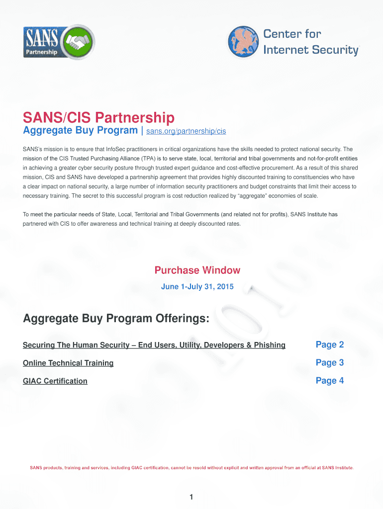 Fillable Online SANS/CIS Partnership Fax Email Print - pdfFiller