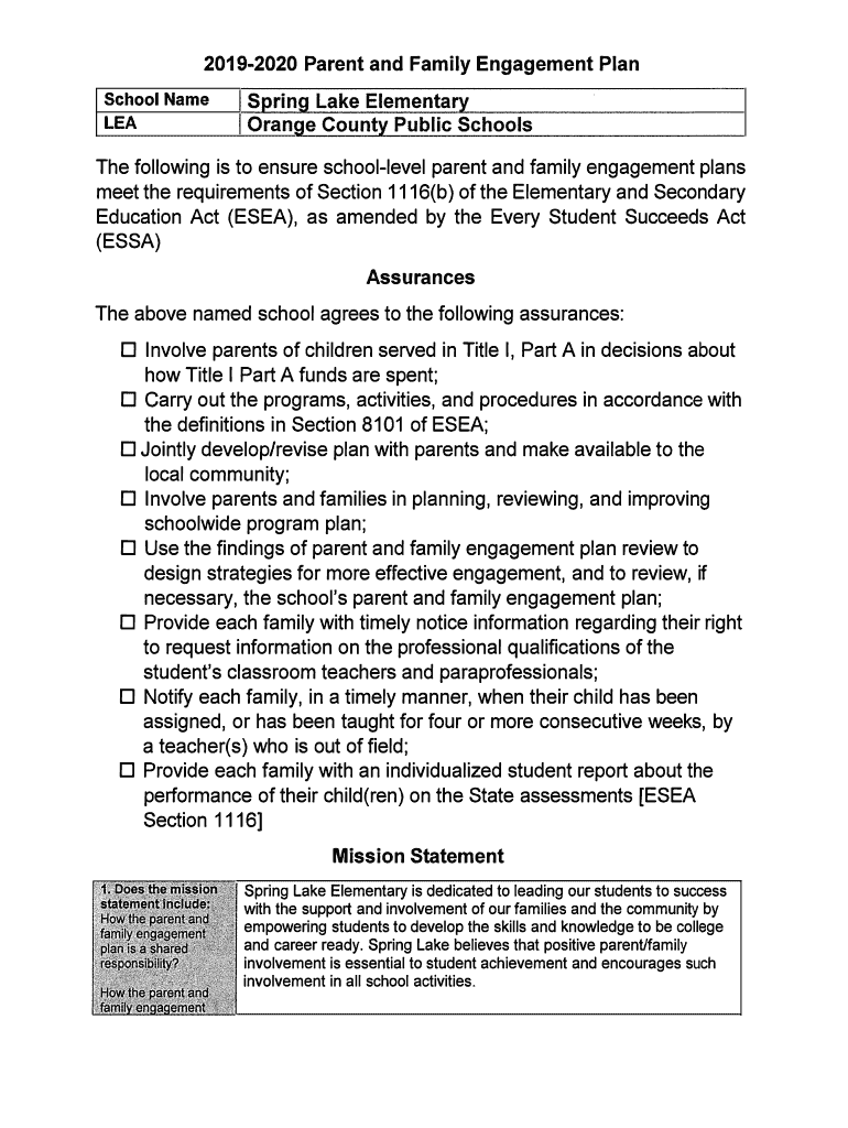 Fillable Online Parent and Family Engagement Plan Template - State of ...