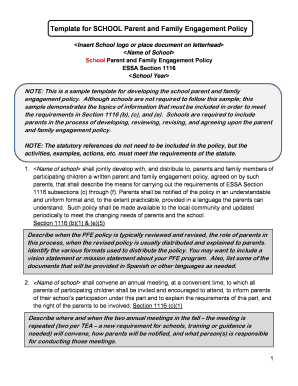 Fillable Online Template for SCHOOL Parent and Family Engagement Policy ...
