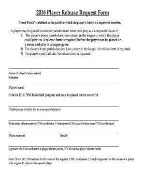 Fillable Online 2015 Player Release Request Form Fax Email Print ...