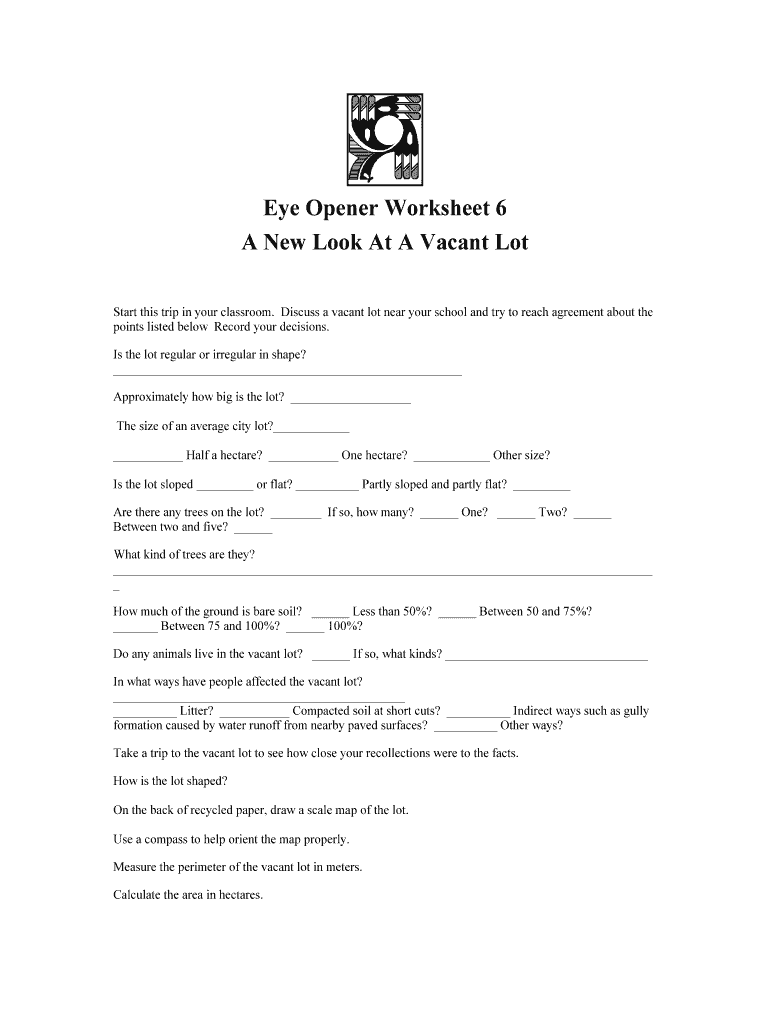 Fillable Online Eye Opener Worksheet 6 A New Look At A Vacant Lot Fax ...