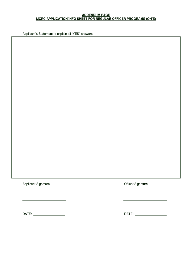 Fillable Online ADDENDUM PAGE MCRC APPLICATION/INFO SHEET FOR ... Fax ...