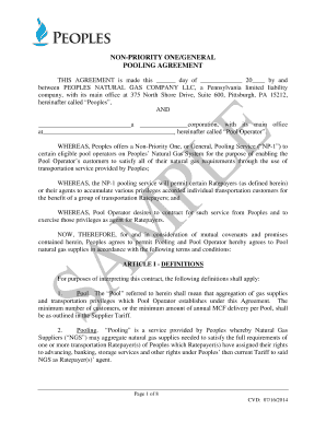 Fillable Online nonpriority one pooling agreement - Peoples Gas Fax ...
