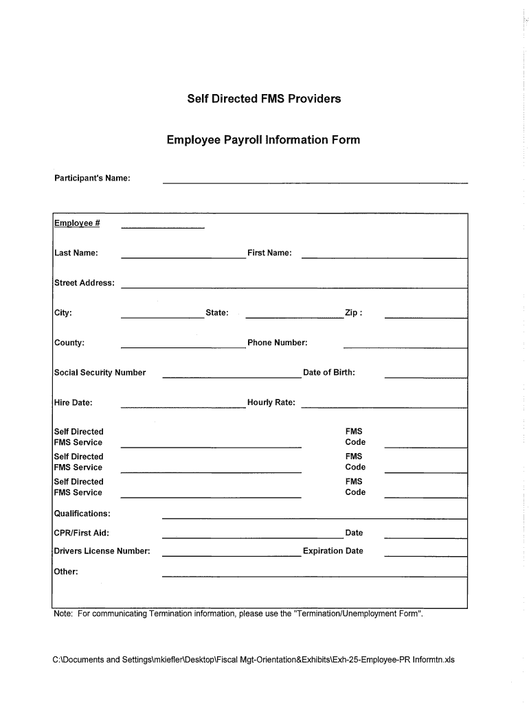 Fillable Online Self-Directed FMS Providers Employee Payroll ...