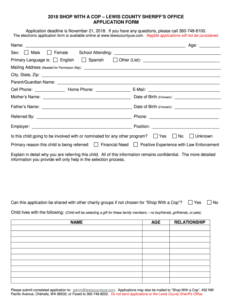 Fillable Online Shop With A Cop - United Way of Lewis County Fax Email Print - pdfFiller