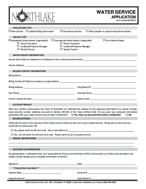 Fillable Online Water Service Application Form (PDF) - Town of ...