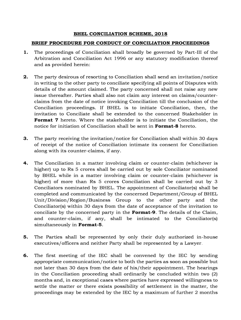 Fillable Online Brief Procedure for Conduct of Conciliation Proceedings ...