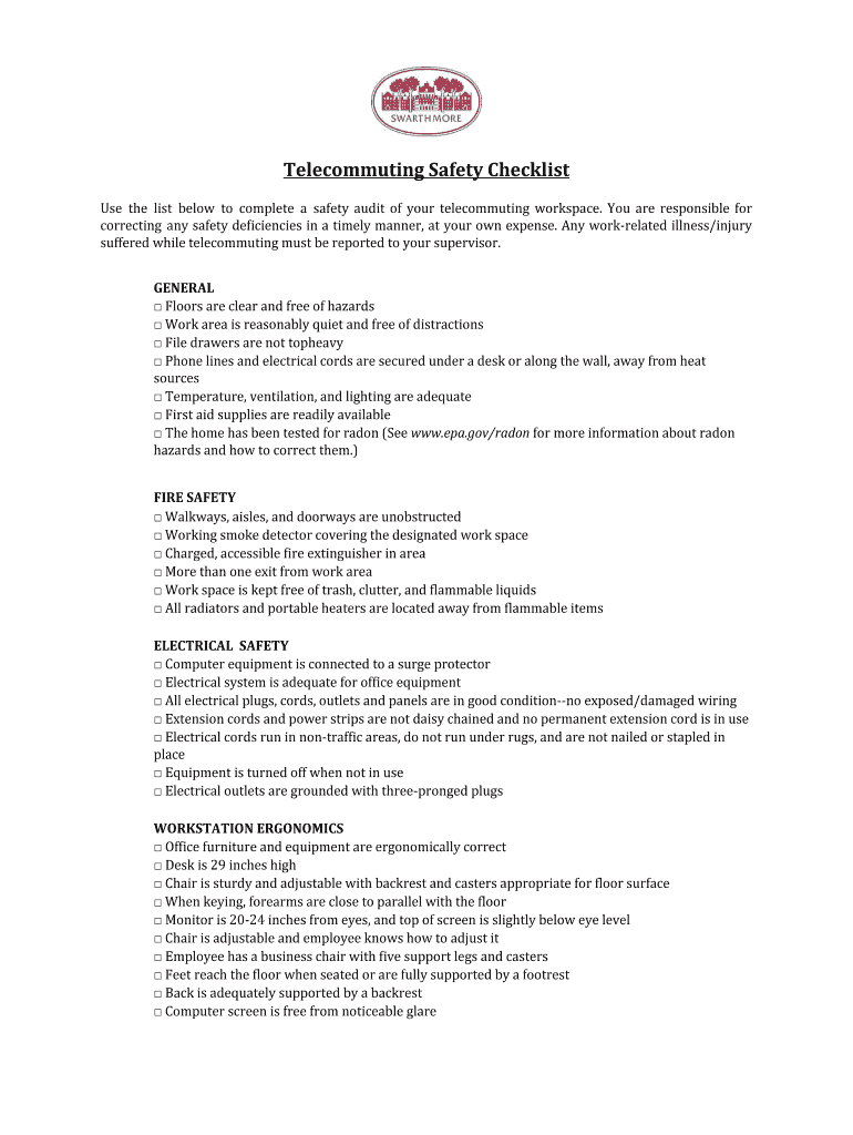 Fillable Online telework safety, workspace and data security checklist ...