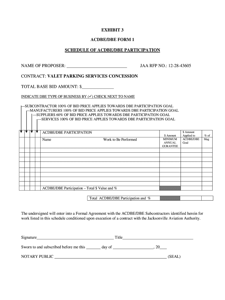 Fillable Online Addendum Number 2, EXHIBIT 3 - REVISED ACDBE DBE Forms ...