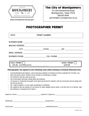 Fillable Online PHOTOGRAPHER PERMIT Fax Email Print - pdfFiller