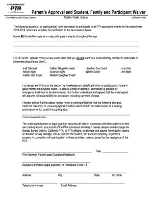 Fillable Online Parent's Approval and Student, Family and Participant ...