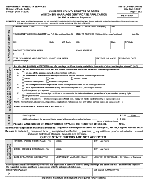 Fillable Online Wisconsin Marriage Certificate Application - Grant ...