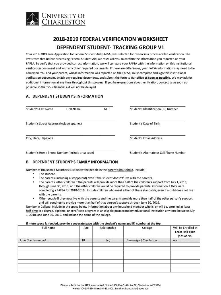 Fillable Online 2016-2017 Verification Worksheet Dependent StudentTracking ... Fax Email Print ...
