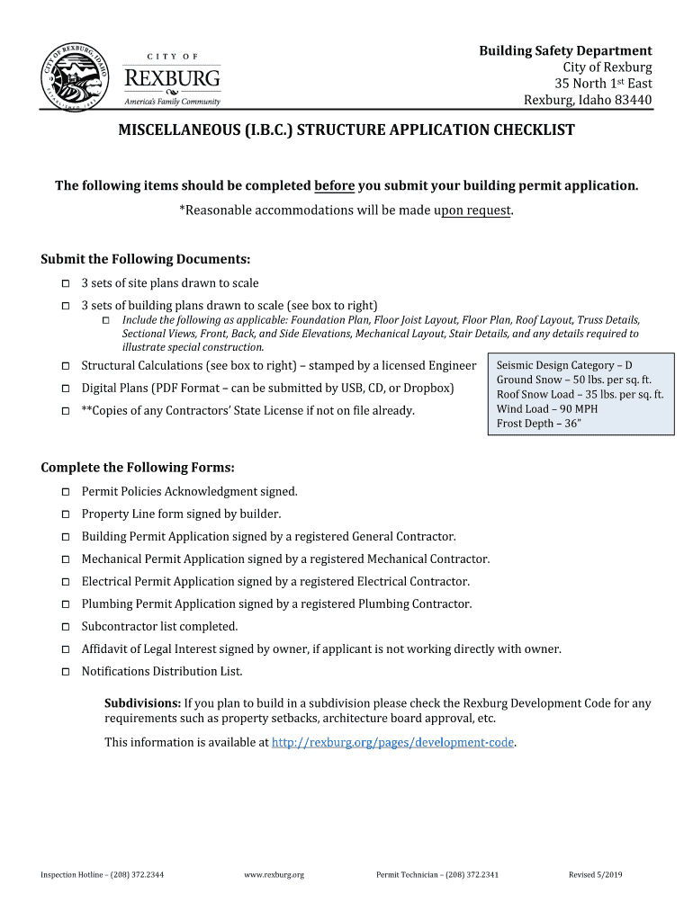 Fillable Online rexburg.orgForms Permits and Rentals - City of Rexburg ...