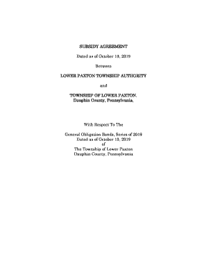 Fillable Online SUBSIDY AGREEMENT Dated as of October 10, 2019 ... Fax ...