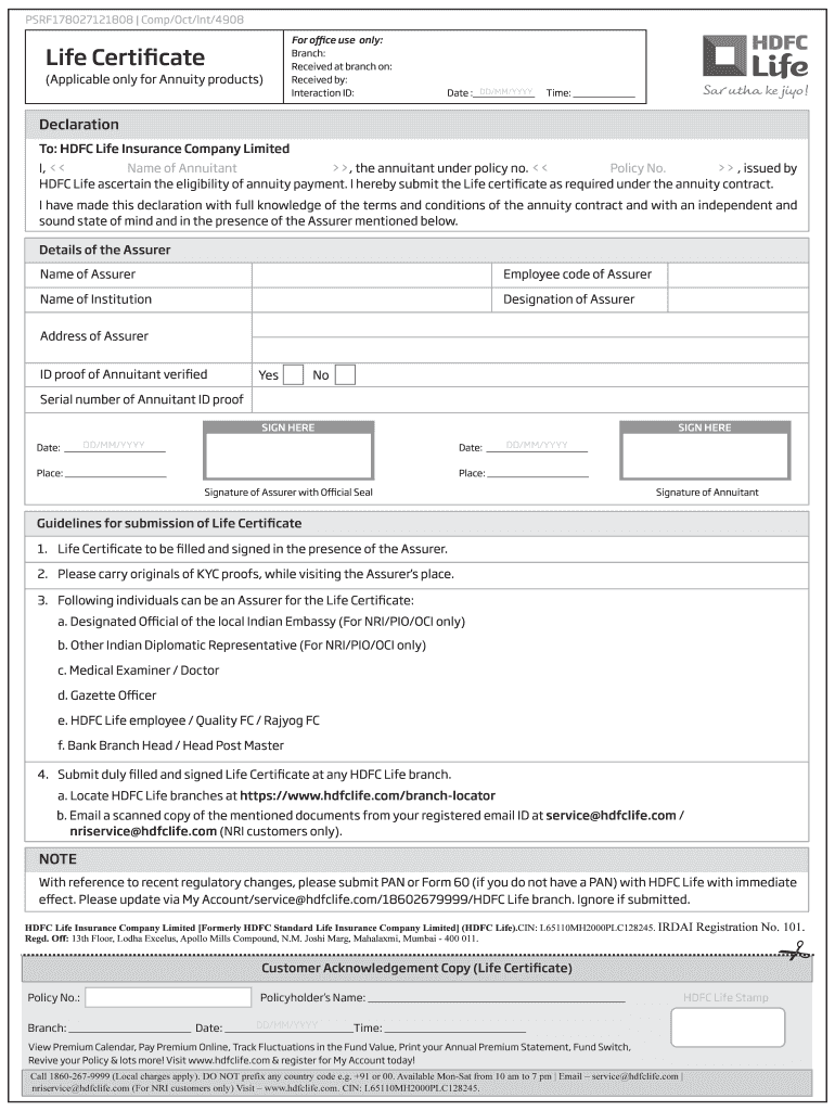 Fillable Online Annuity Life Certificate formv1 Fax Email Print - pdfFiller